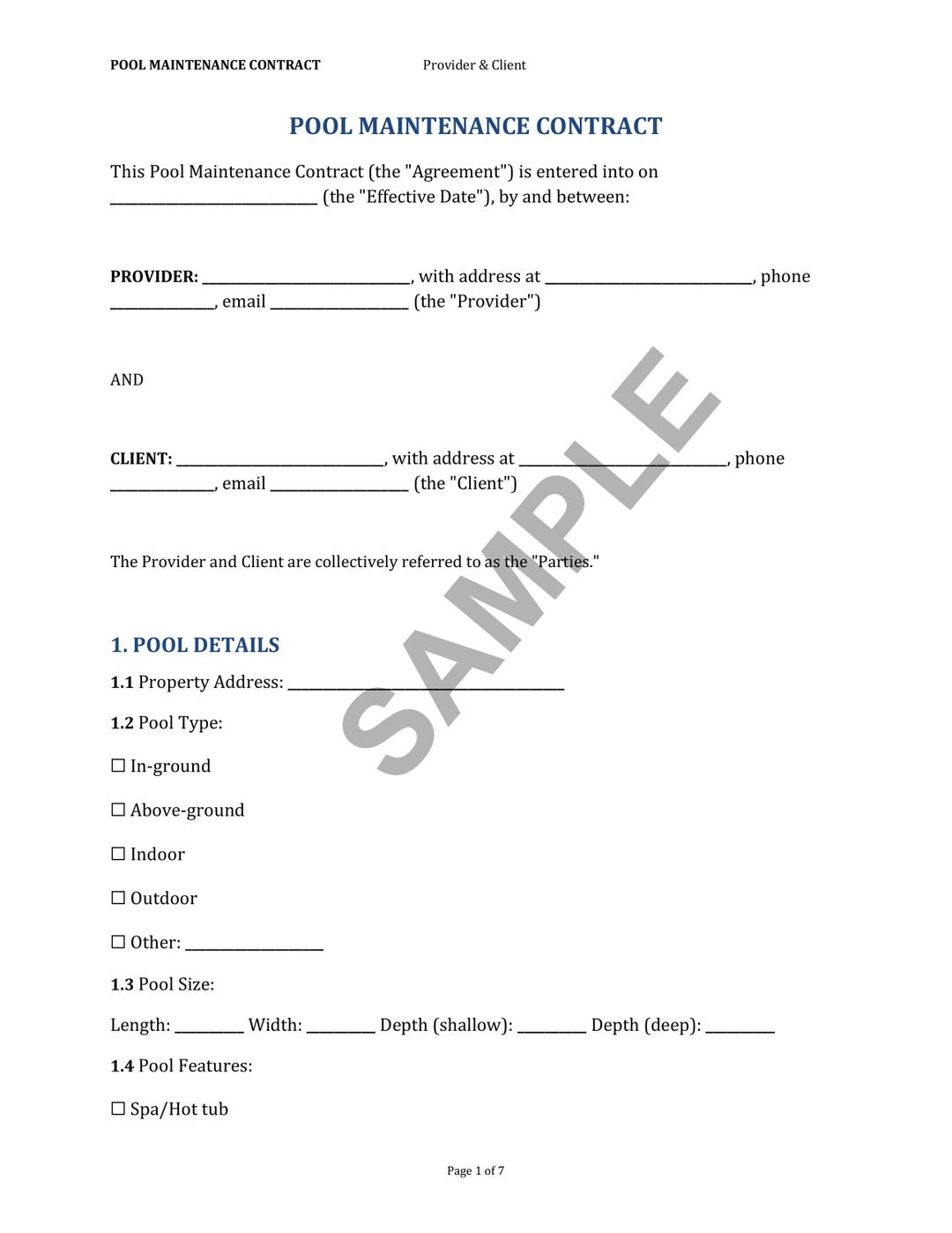 Pool Maintenance Service Contract Template | Fully Editable in Word ...
