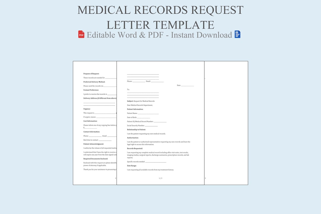 Medical Records Request Letter Template Word PDF | Health Documents ...