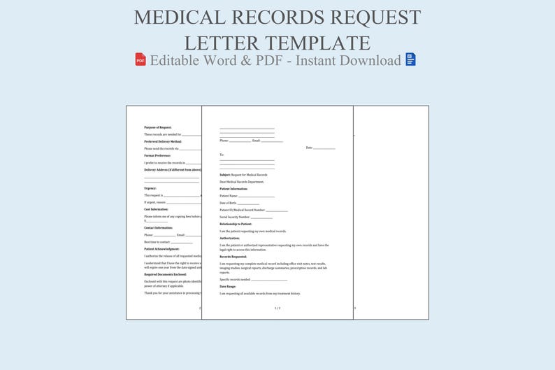 Medical Records Request Letter Template Word PDF | Health Documents ...