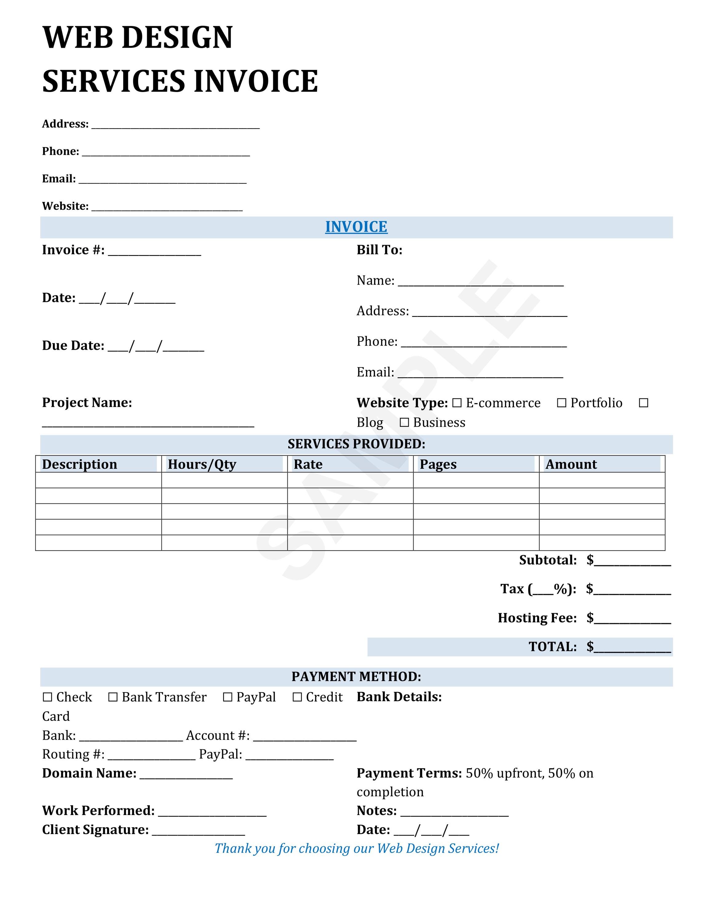 Web Design Services Invoice Template Receipt Custom Logo | Editable in ...