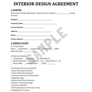 Pre Filled Interior Design Agreement - Decorating Contract Template | Home Forms | Project Terms ...