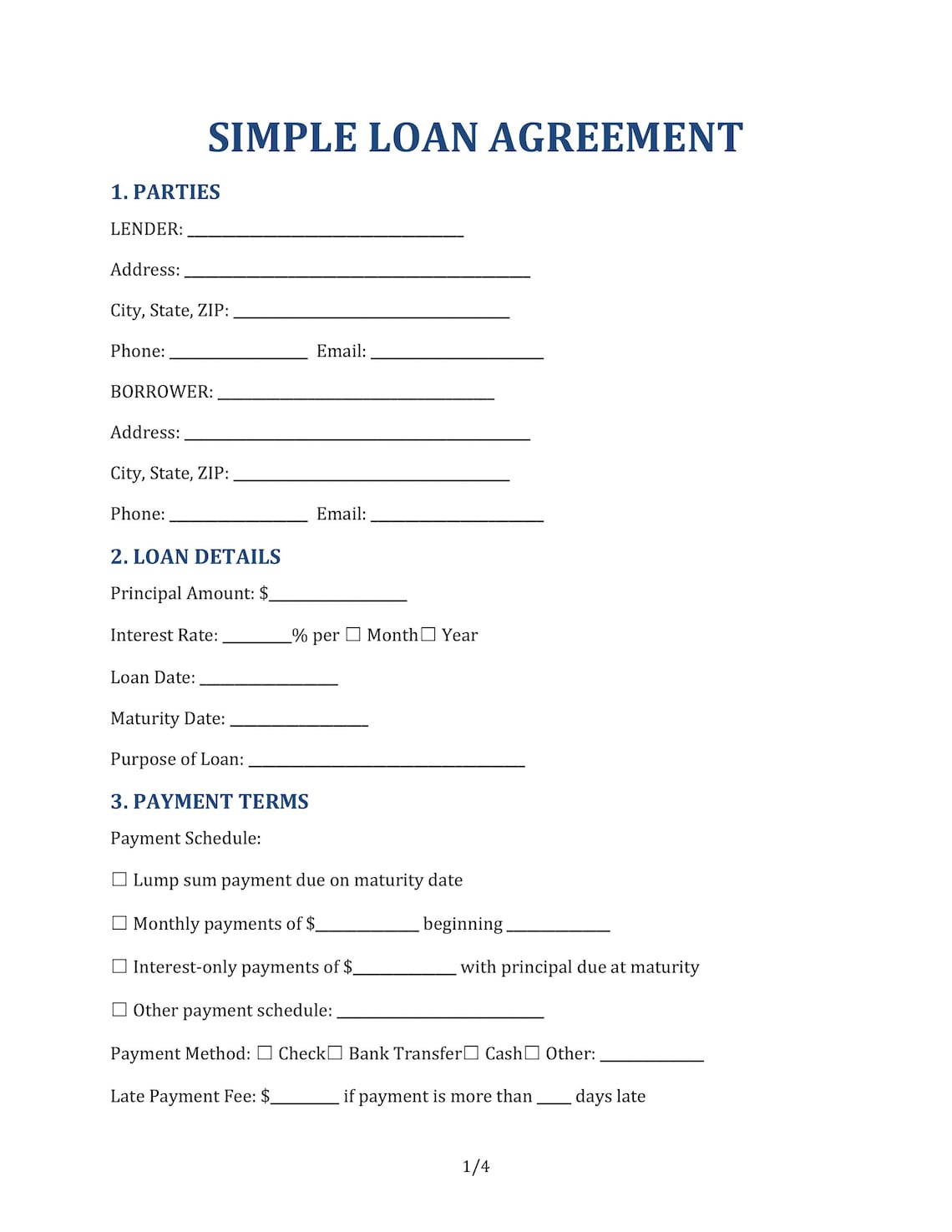 Simple Loan Agreement Template - Easy to Use Word & PDF - Customizable ...