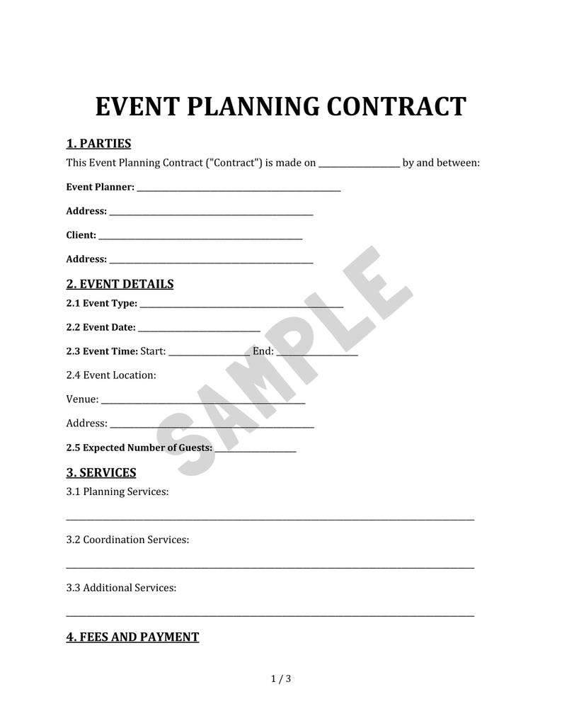 Event Planning Contract - Party Agreement Template | Business Forms ...