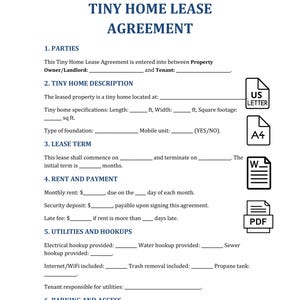 Tiny Home Lease Contract Template - Etsy