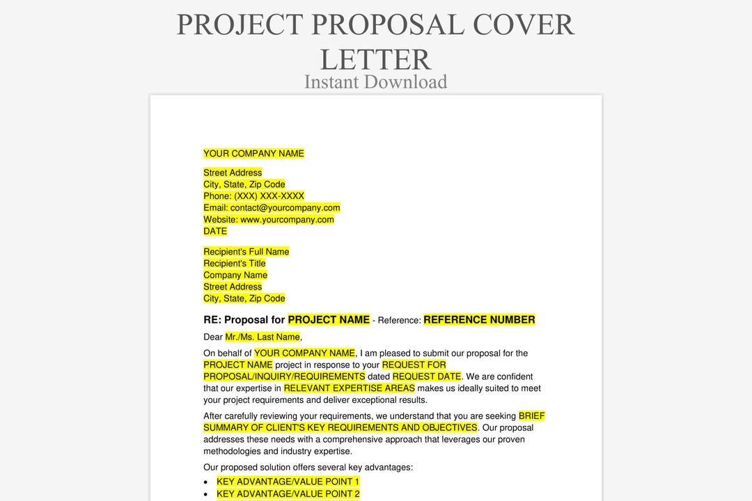 Project Proposal Cover Letter - Bid Introduction Template | Submission ...