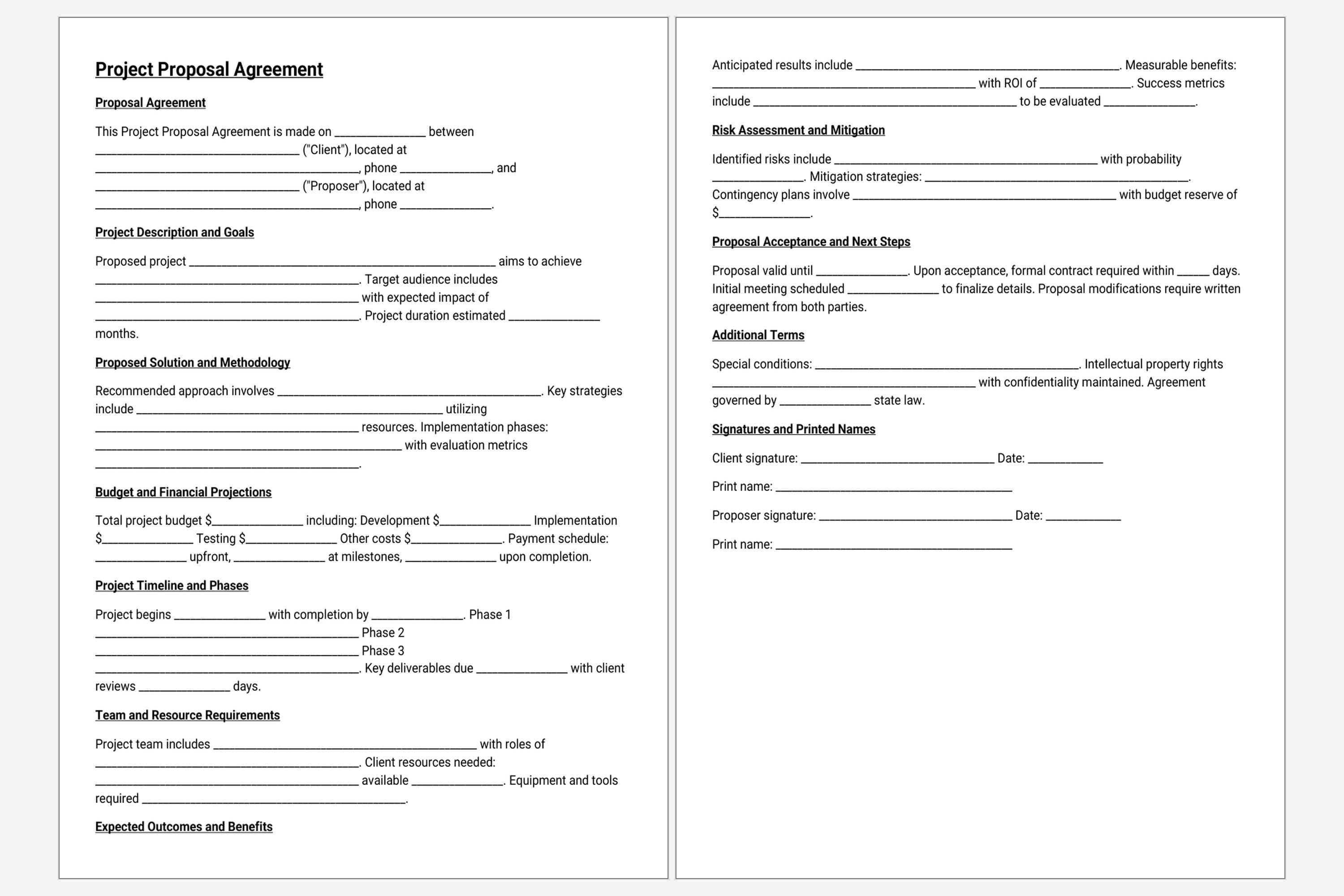 Project Proposal Agreement Template, Work Offer Contract, Service Pitch ...
