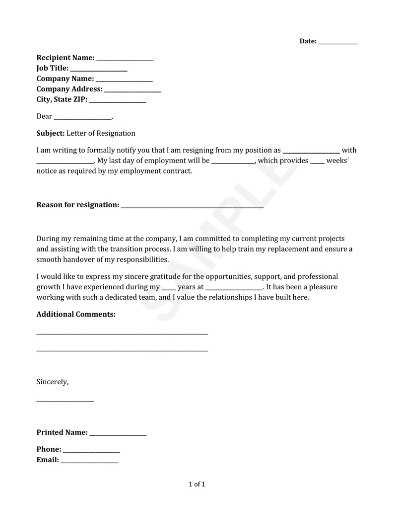 Resignation Letter Template, PDF Download, Word Download, Quit Notice ...