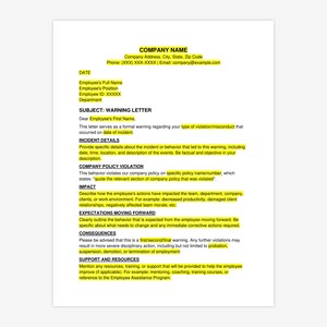 Employee Warning Letter - Performance Notice Template | HR Forms ...