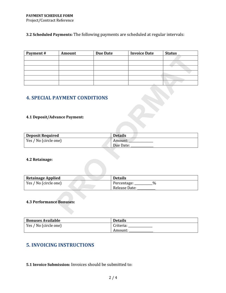 Payment Schedule Form Template, Payment Plan, Installment Schedule, Fee ...