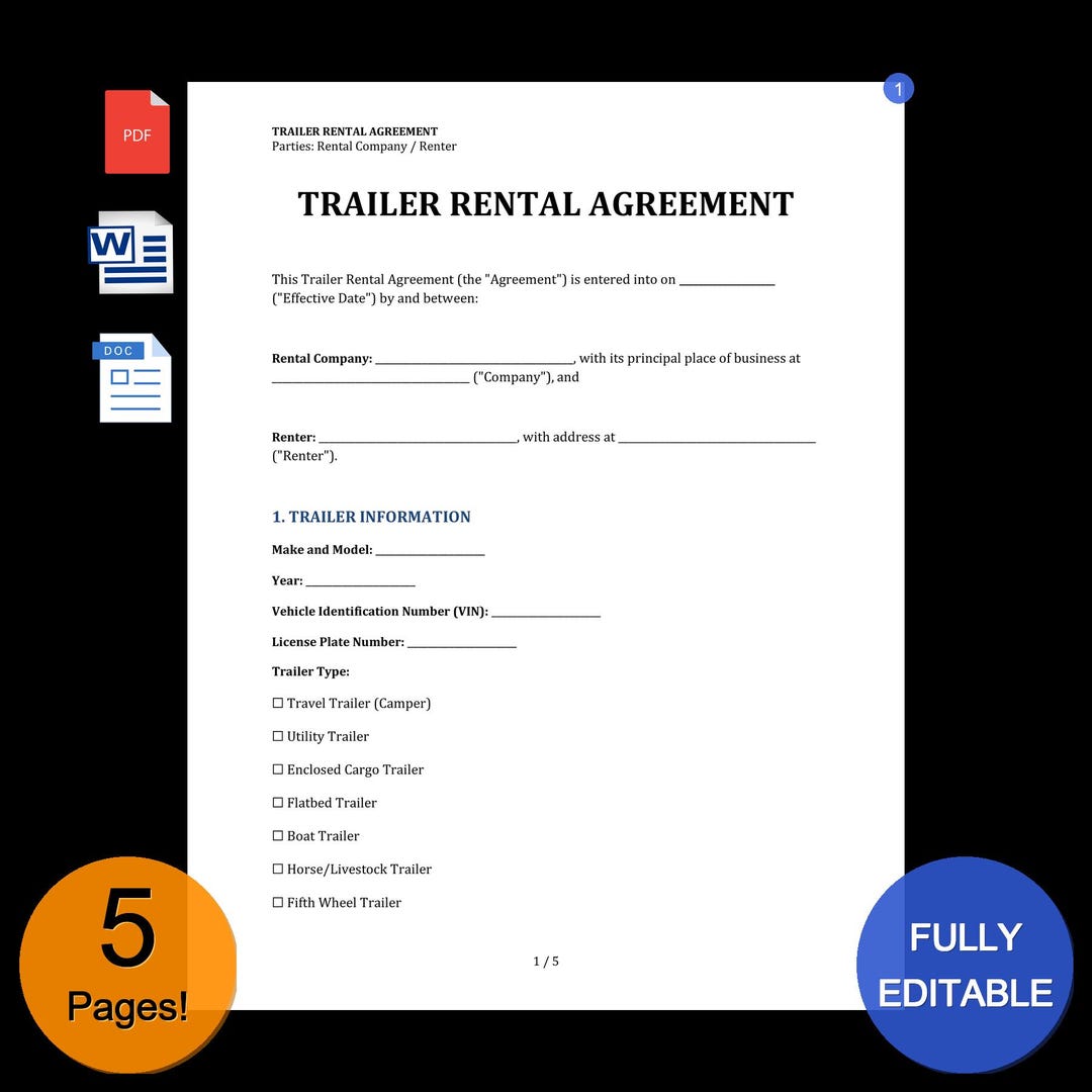 Trailer Rental Agreement Template - Freight Trailer Semi-trailer Cargo ...