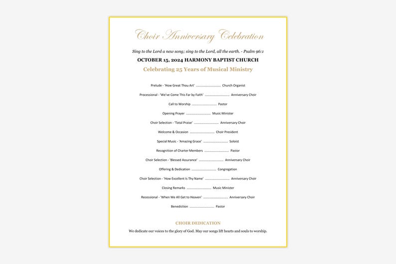 Church Choir Anniversary Program Template - Etsy
