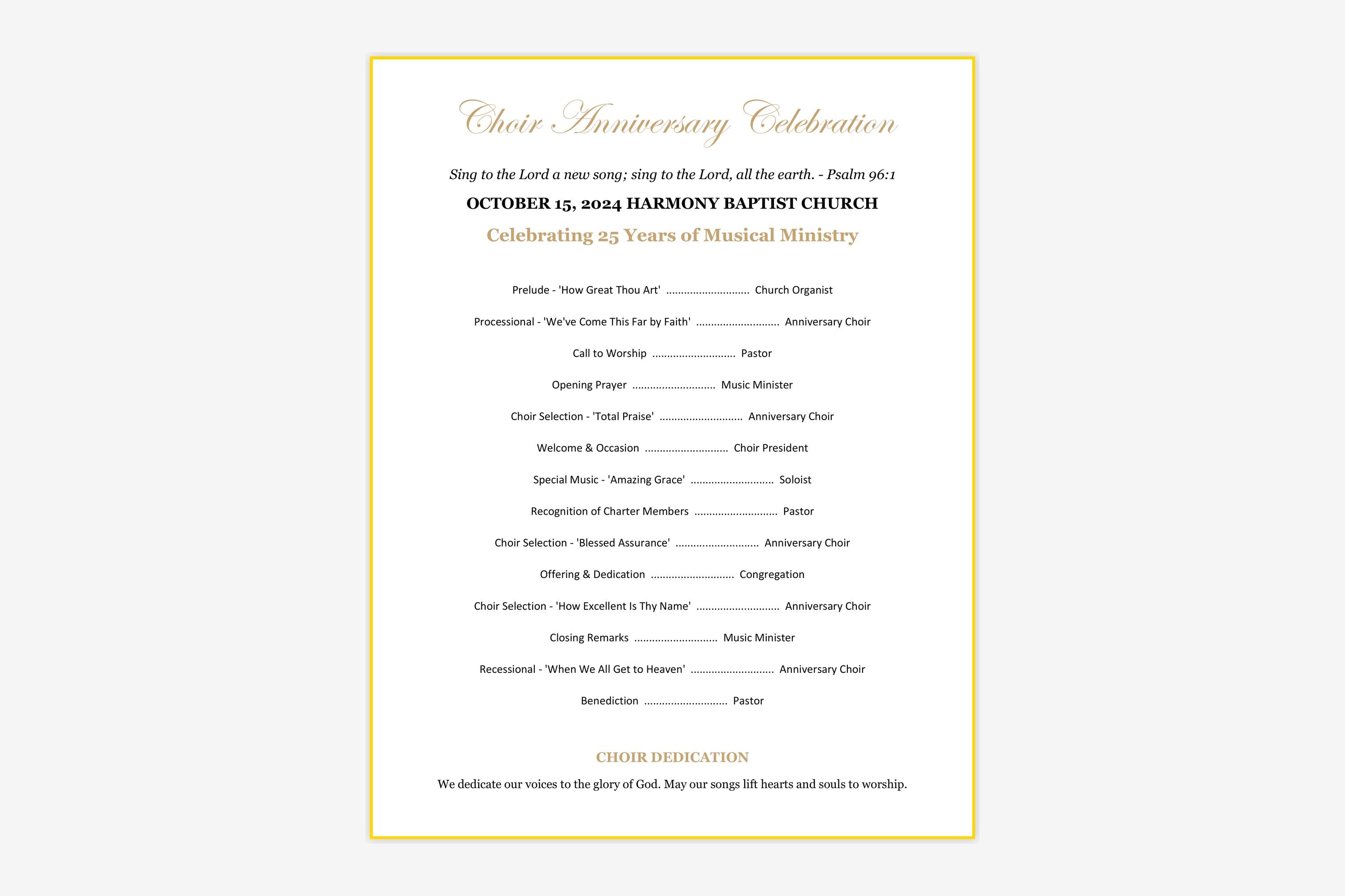 Church Choir Anniversary Program Template - Etsy