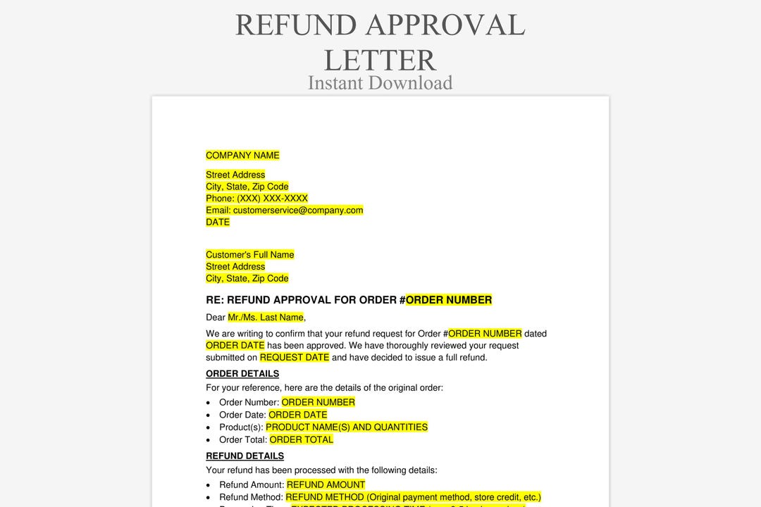 Refund Approval Letter - Money Return Template | Business Forms ...