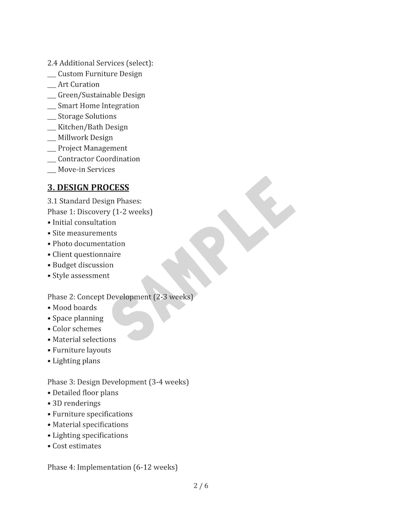Pre Filled Interior Design Agreement - Decorating Contract Template ...