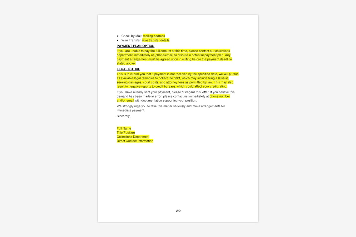 Final Payment Demand Letter - Last Notice Template | Business Forms ...