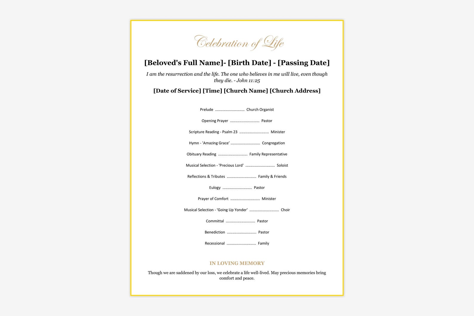 Funeral Program Template - Memorial Service Sample - Word & PDF ...
