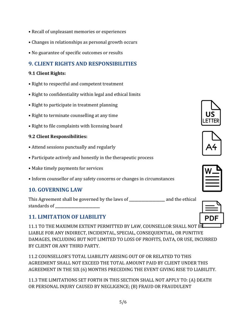 Counseling Service Agreement Template | Therapy Contract Sample ...