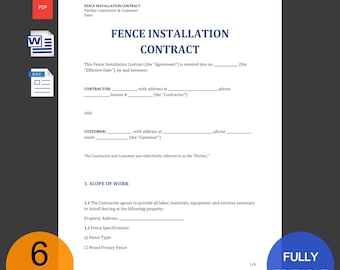Fence Installation Contract Template- PDF Download, Edit in Canva - Etsy
