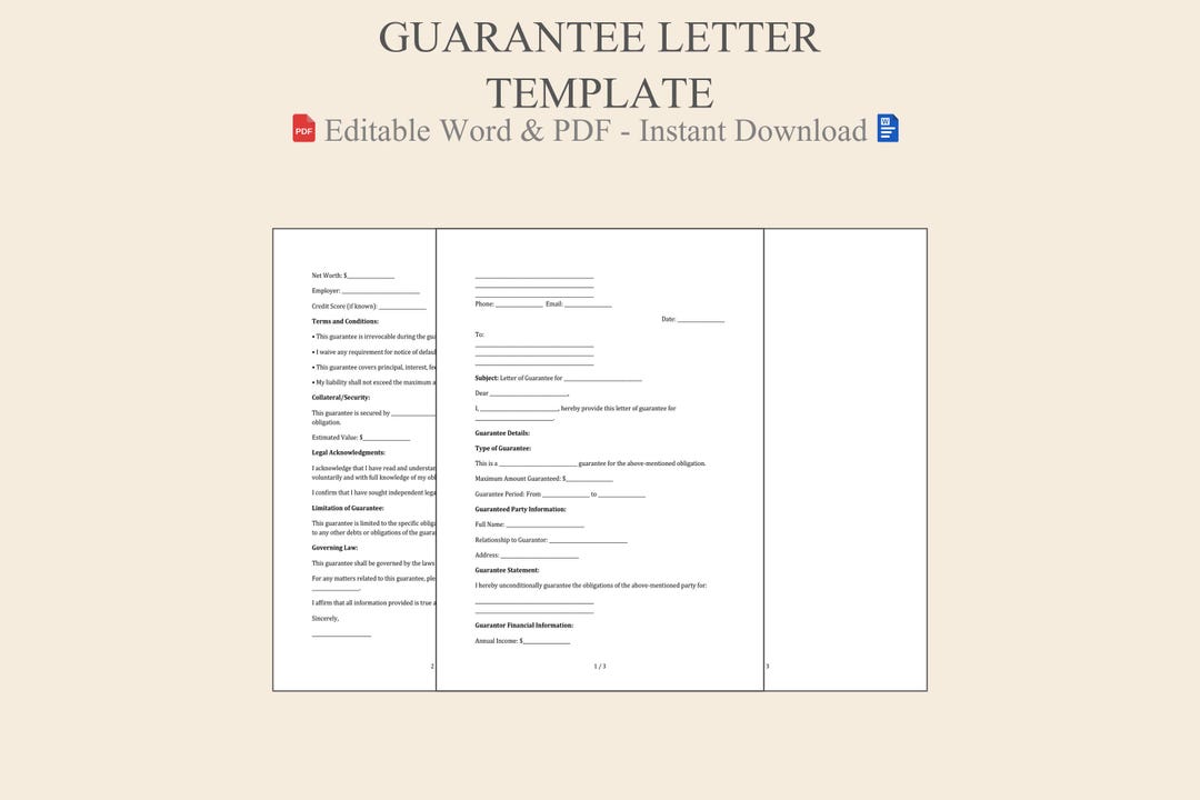 Editable Guarantee Letter - Assurance Document Template | Business ...
