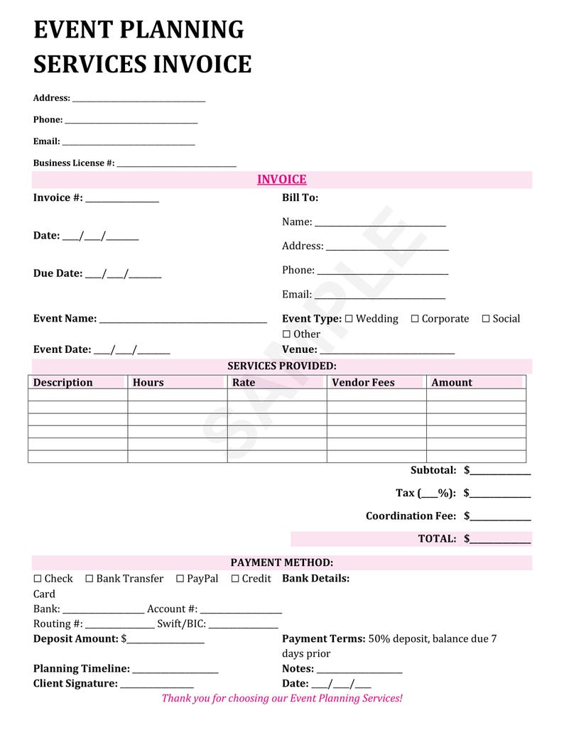 Event Planning Services Invoice Template - Etsy