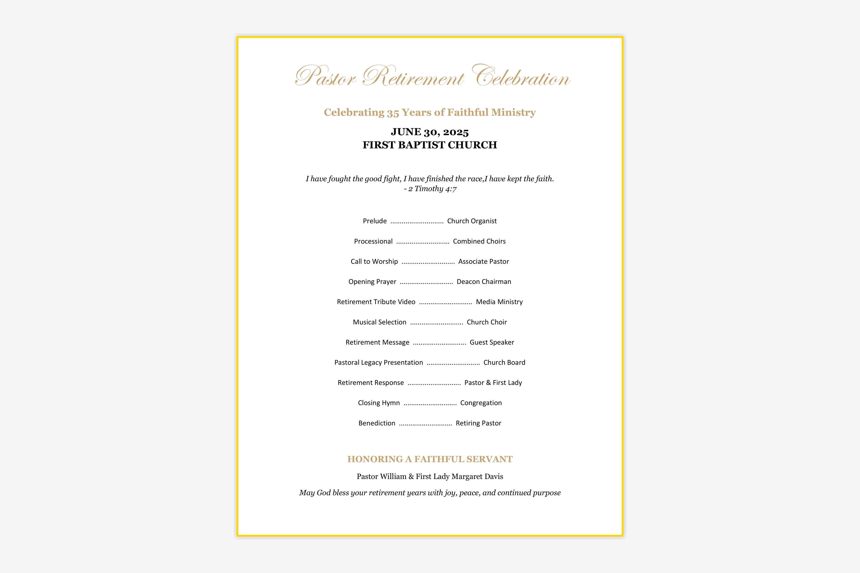Pastor Retirement Celebration Program Sample & Template - Etsy