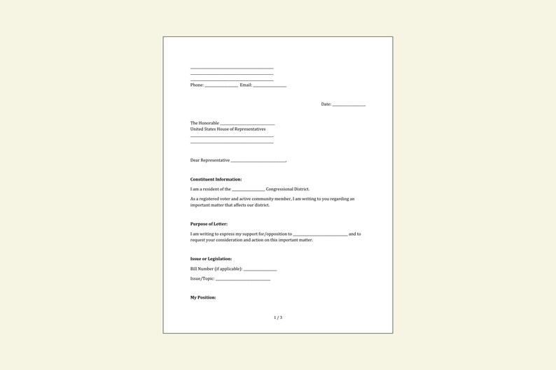 Letter to Congressman Template Word Google Docs PDF | Government ...