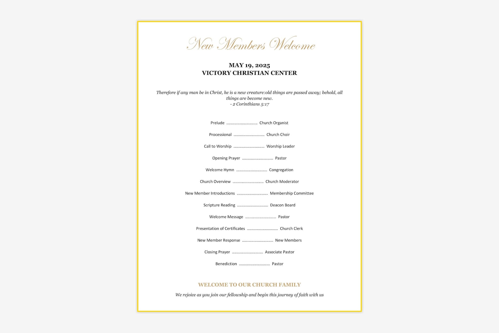 Church New Members Welcome Program Template - Etsy