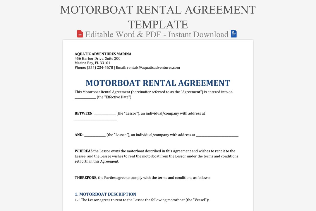 Motorboat Rental Agreement Template. Printable Powerboat Lease ...