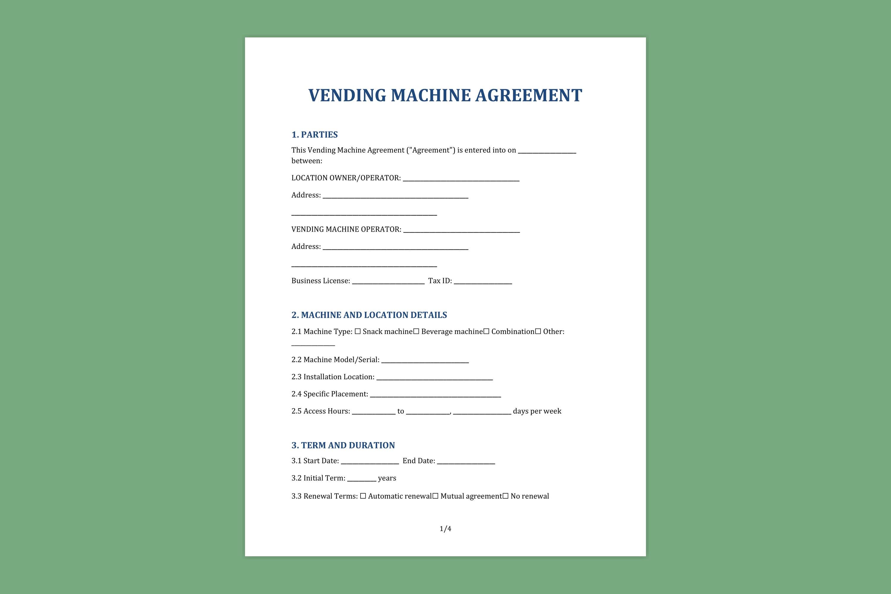 Vending Machine Agreement Template, Vending Contract, Machine Terms ...