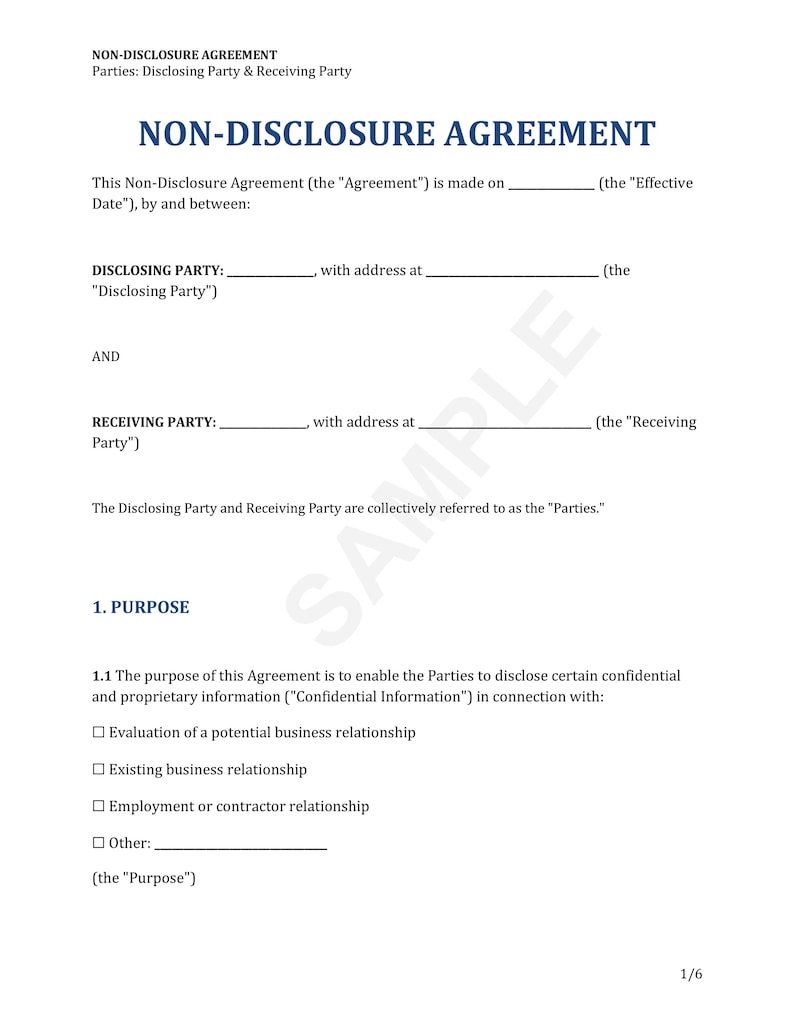 Non Disclosure Agreement Template - Etsy