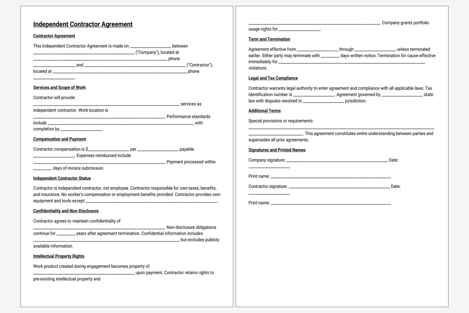 Independent Contractor Agreement Template, Freelance Work Contract ...