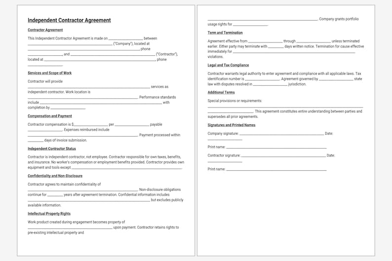 Independent Contractor Agreement Template, Freelance Work Contract ...