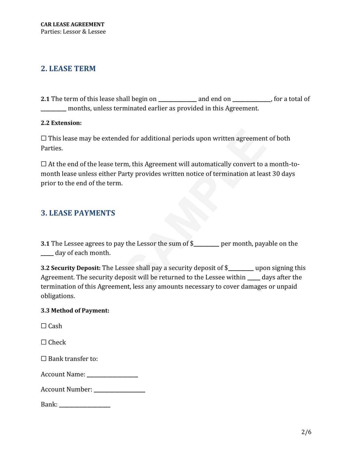 Car Lease Agreement Between Two Parties - Etsy