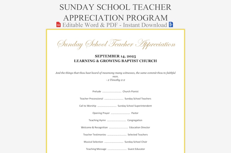 Sunday School Teacher Appreciation Program Template - Educator Honor ...