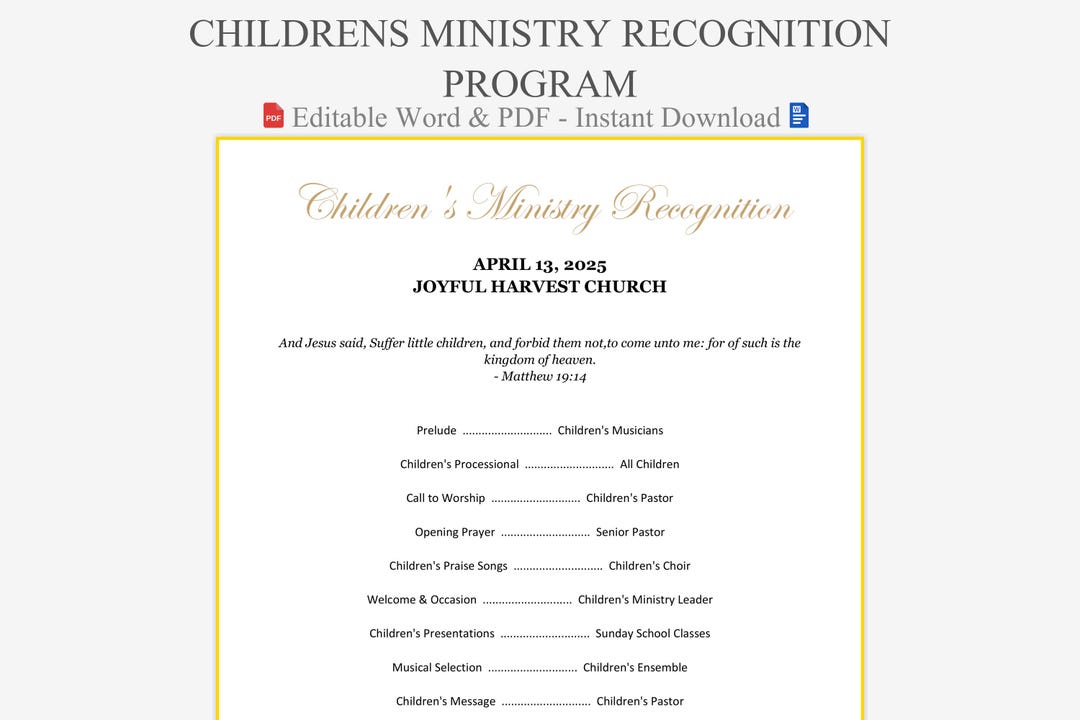 Children's Ministry Recognition Program - Young Servants Template ...