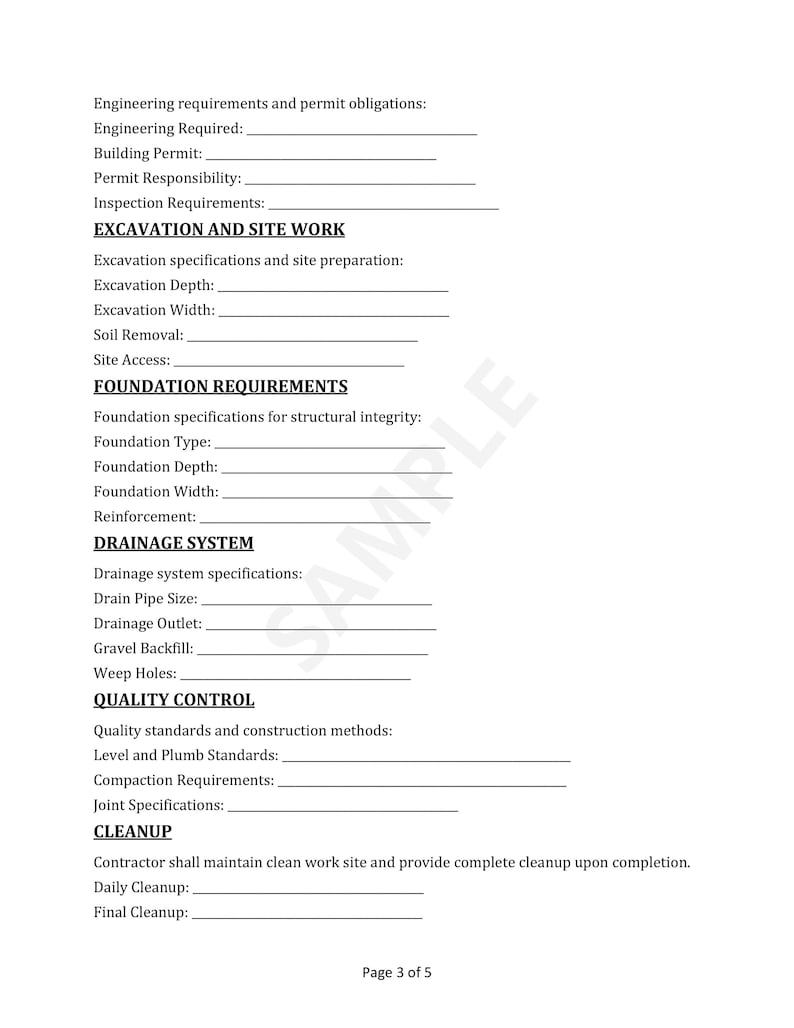 Retaining Wall Construction Agreement Template. Outdoor Build Contract ...