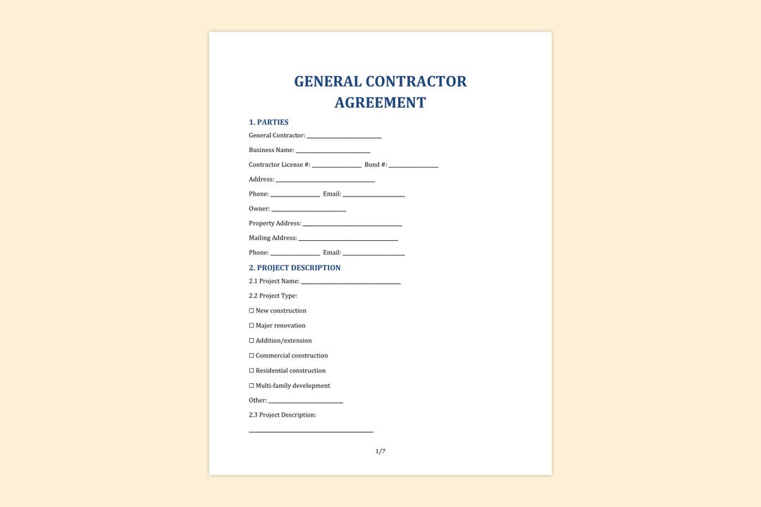 General Contractor Agreement Template | Construction Contract Sample ...