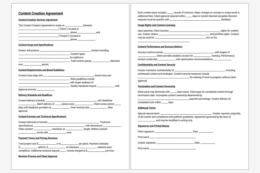 Content Creation Agreement, Media Production Contract, Creative Work ...