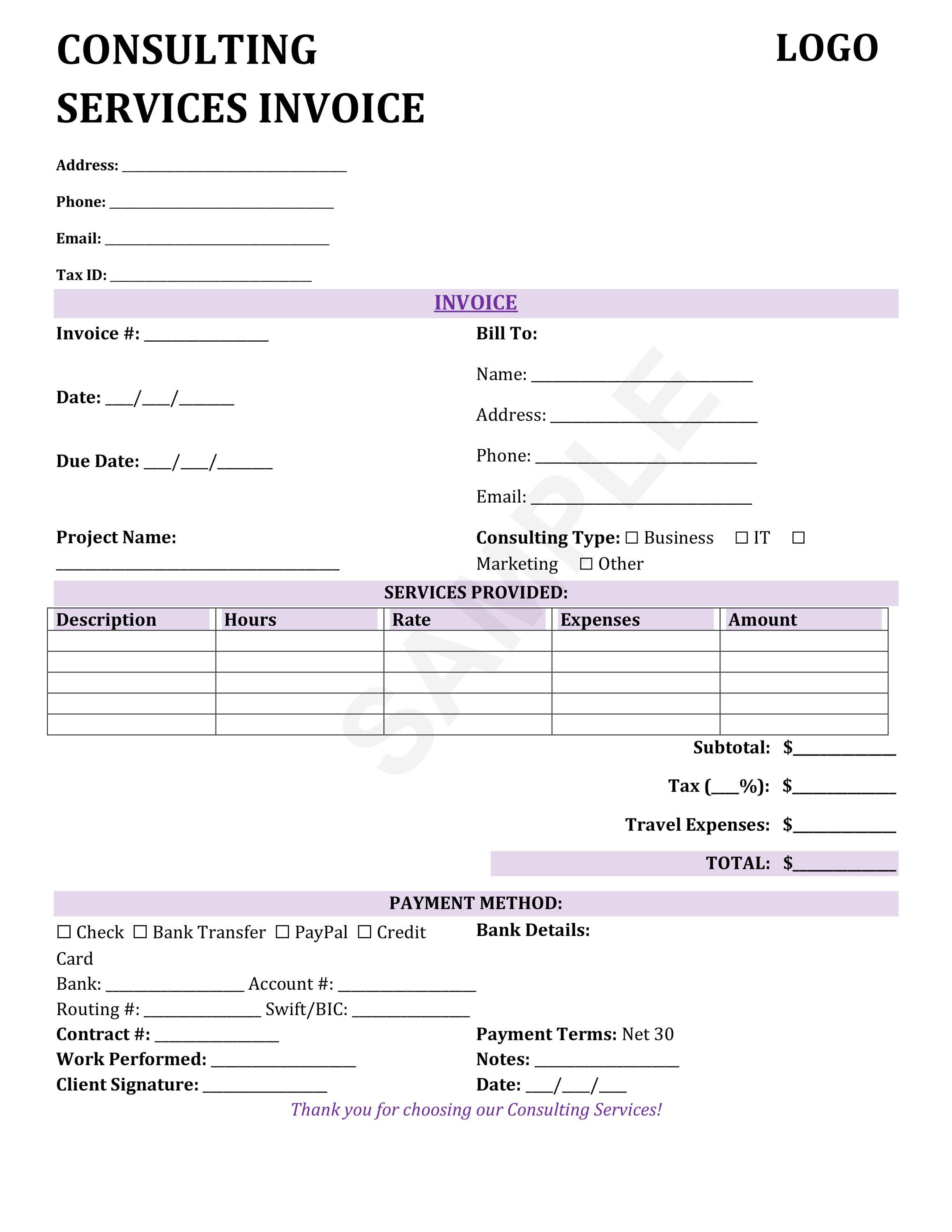 Consulting Invoice Template| Editable in Word and Printable PDF - Etsy