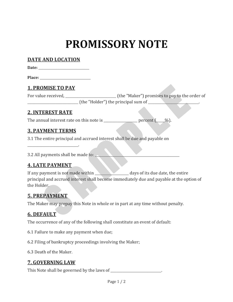 Simple Promissory Note Template - Easy to Use Word & PDF - Customizable ...