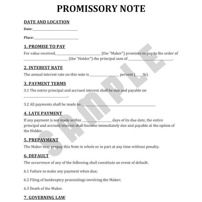 Promissory Note Template - Etsy