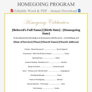Church Homegoing Program Template - Word & PDF Download - Etsy