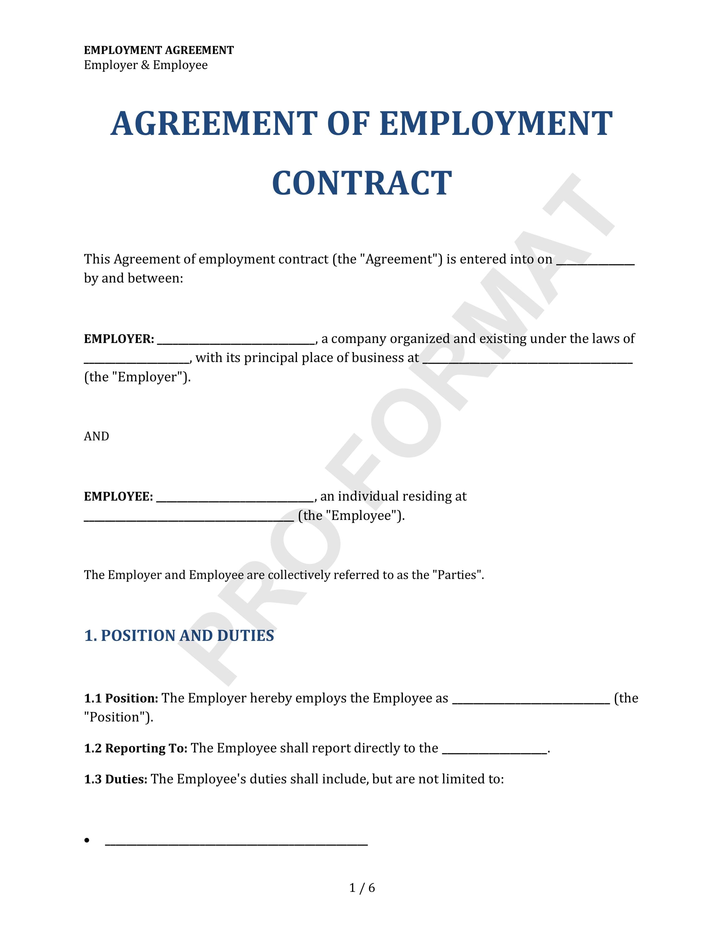 Agreement of Employment Contract Template, Hiring Agreement, Job Terms ...
