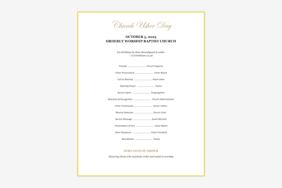 Usher Day Program - Service Template | Church Programs | Honor for ...