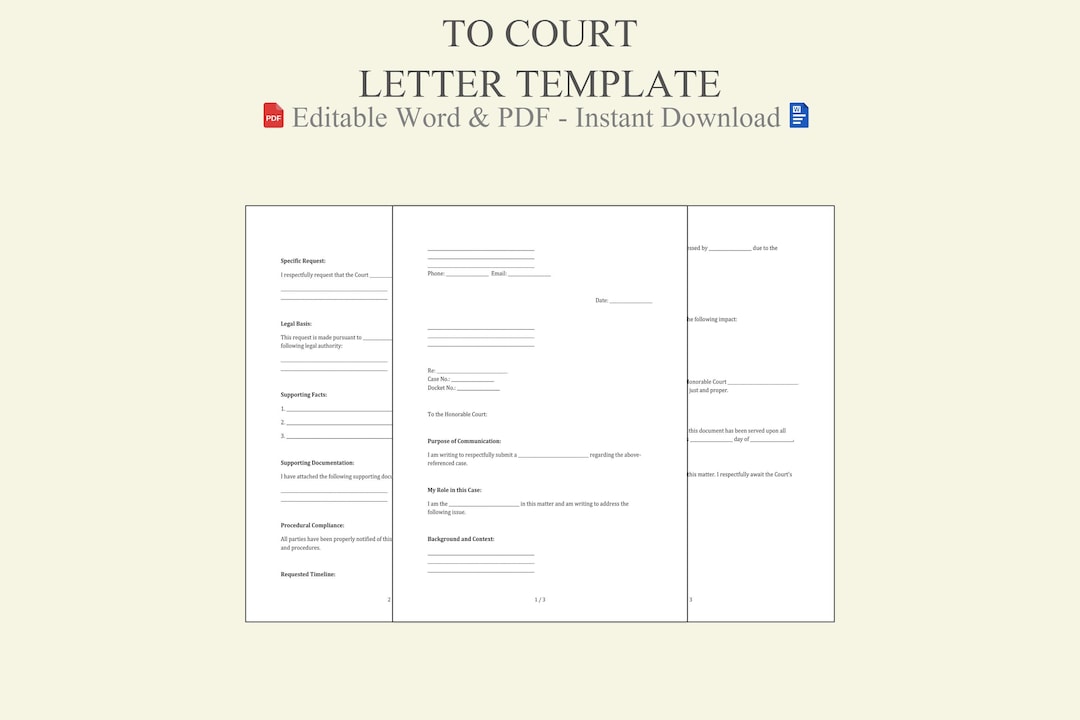 Letter to Court Template Word PDF | Legal Correspondence Sample ...