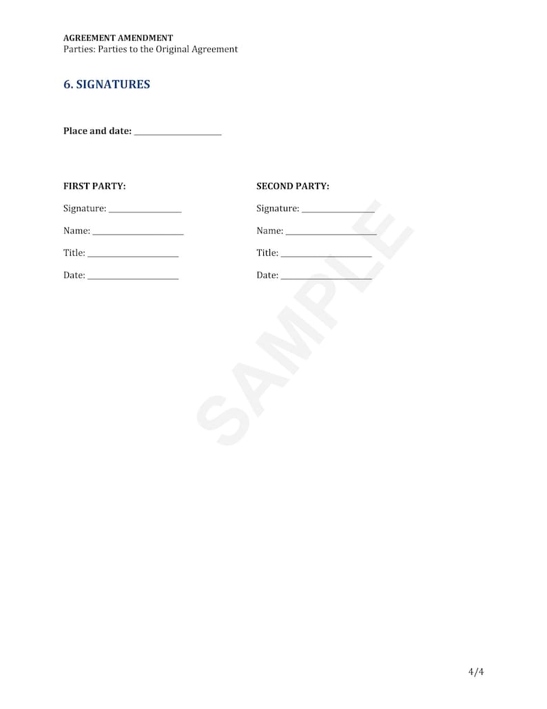 Agreement Amendment Template - Download - Etsy
