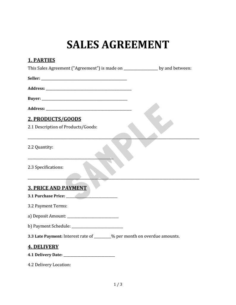 Sales Agreement - Product Purchase Template | Business Forms ...