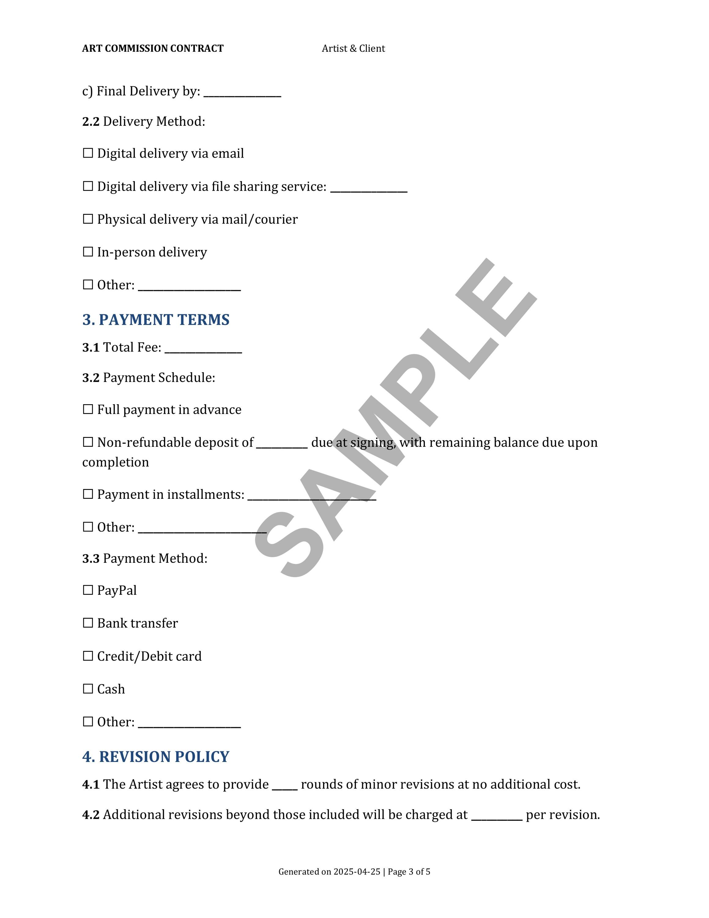 Art Commission Agreement Template | Editable Word & PDF Contract for ...