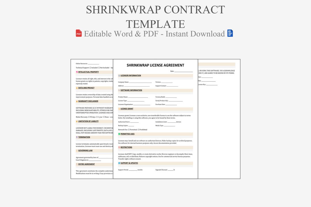 Shrinkwrap Contract Template Word PDF - Software License Agreement ...