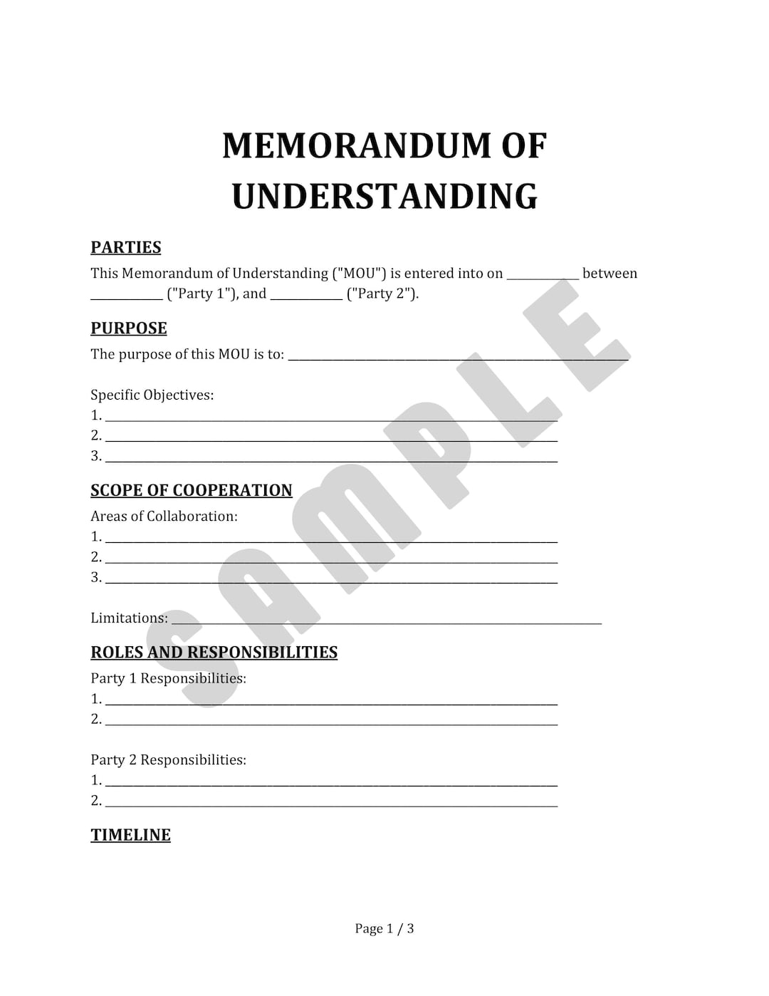Editable Memorandum of Understanding Template - Easy to Use Word & PDF ...